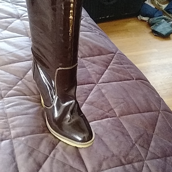Sabine | Shoes | Sabine Paris Brown Patten Leather High Heel Boots ...